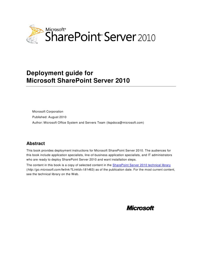 Deployment Guide For Microsoft Sharepoint Server 2010 | PDF | Share ...