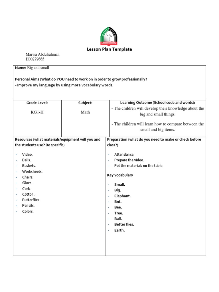 The Second Leasson Plan Small and Big | Download Free PDF | Lesson Plan ...