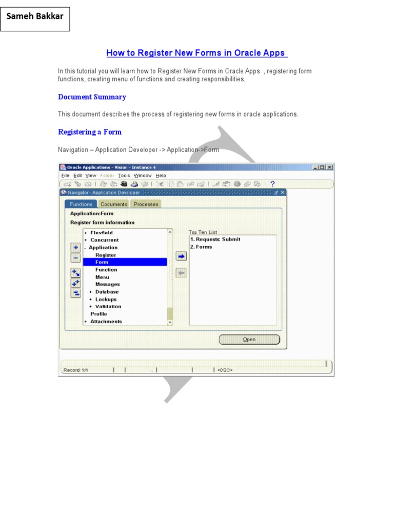 Register New Forms in Oracle Apps Guide | PDF | Menu (Computing) | Filename