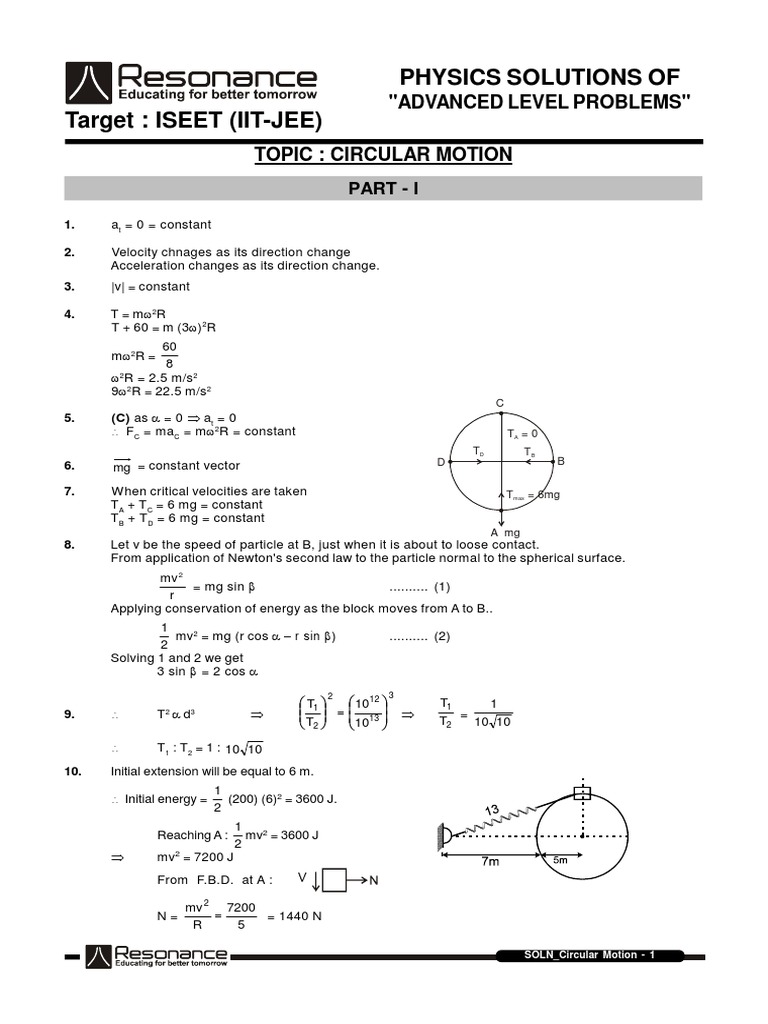ALP Solutions Circular Motion - Resonance, Kota | PDF | Acceleration | Speed