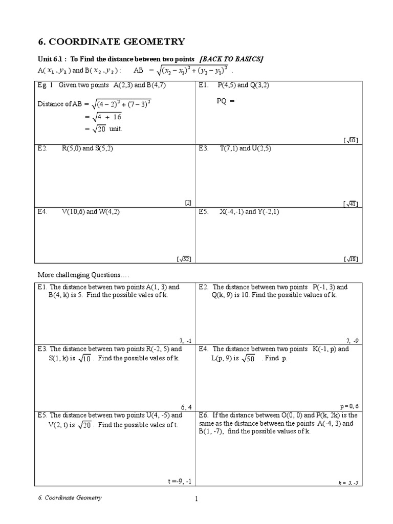 6 Coordinate Geometry | PDF | Line (Geometry) | Perpendicular