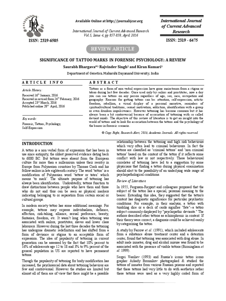 Significance of Tattoo Marks in Forensic | Download Free PDF ...