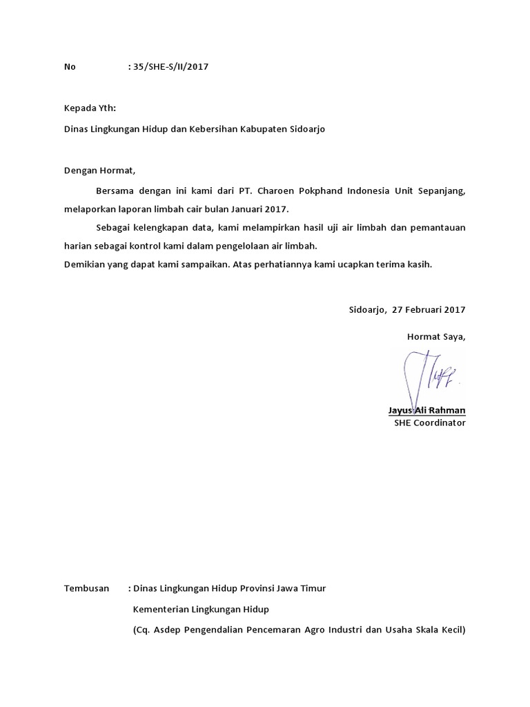 Surat Pengantar BLH | PDF