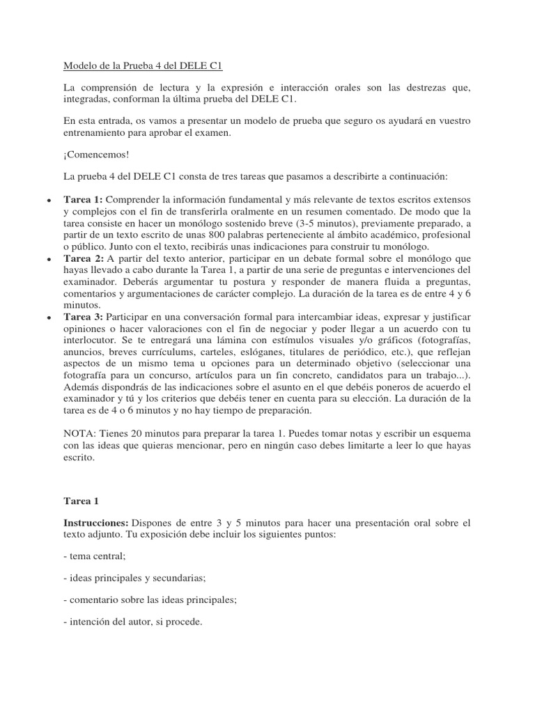 Modelo de Dele C1 Con Consejos y Guía | PDF | Lectura (proceso) | Sicología