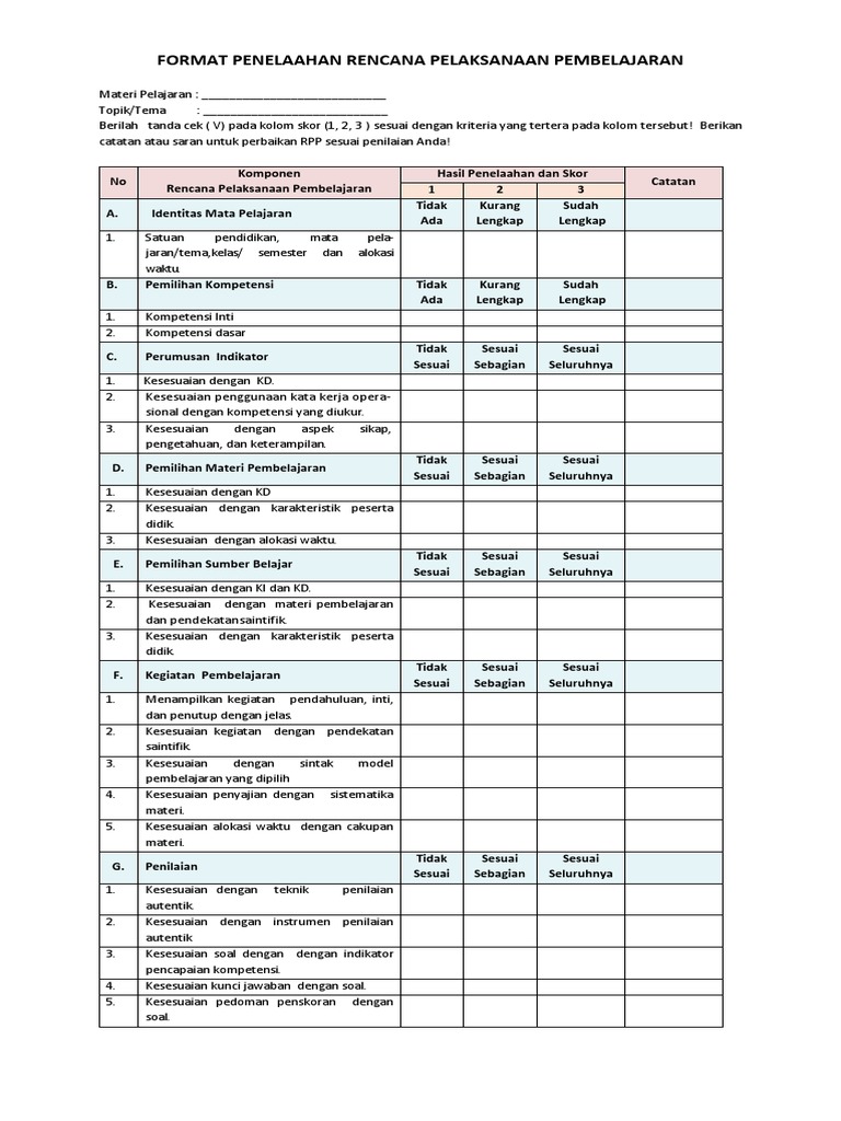 Format Penelaahan RPP | PDF