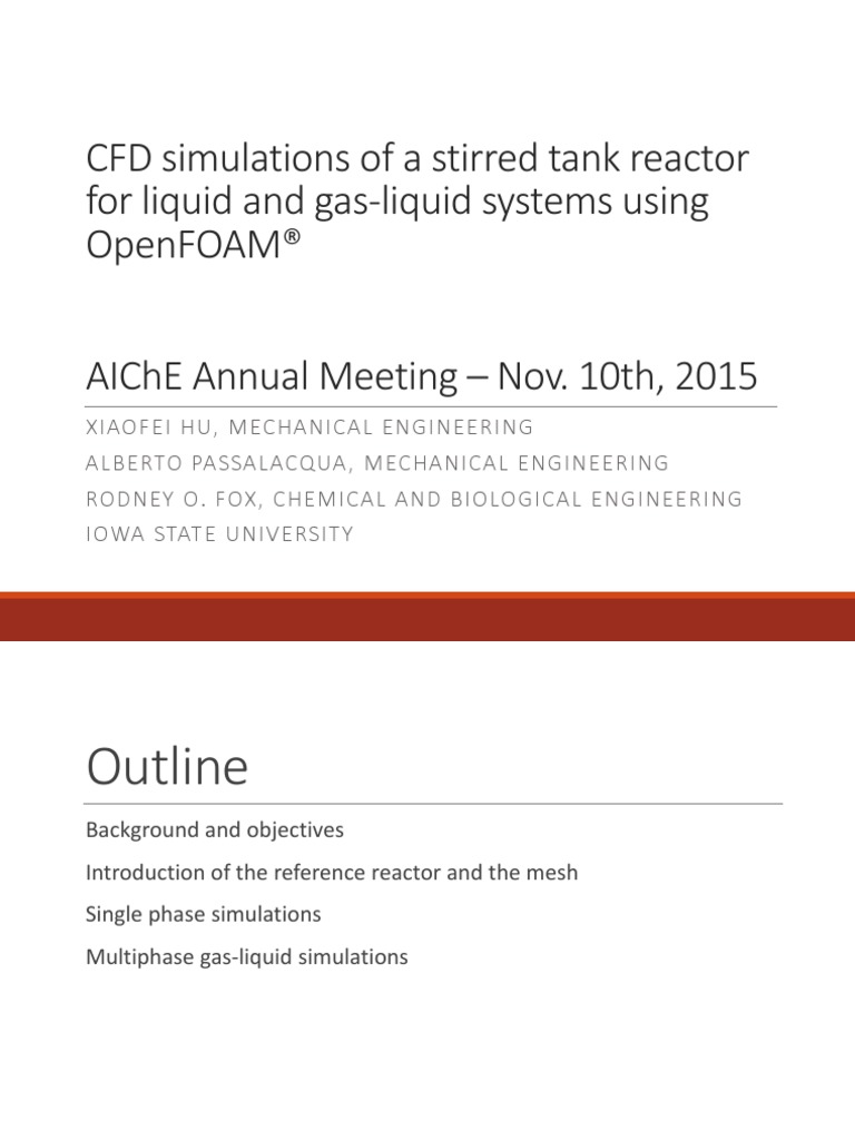 CFD Simulations of A Stirred Tank Reactor For Liquid and Gas-Liquid ...