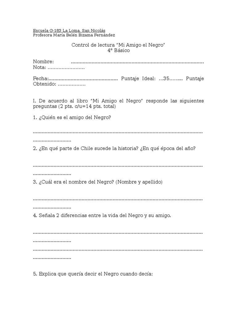 Prueba Mi Amigo El Negro | PDF | Ocio