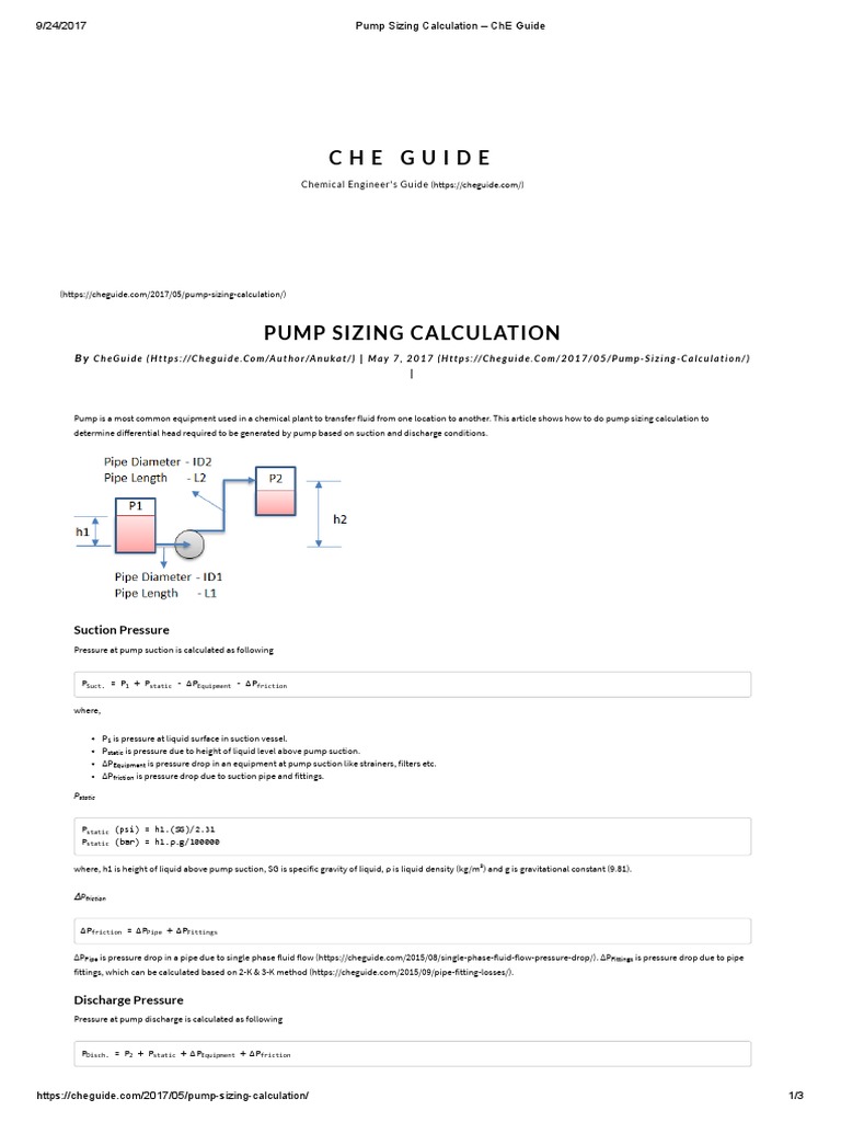 Pump Sizing Calculation - ChE Guide | PDF | Pump | Pressure