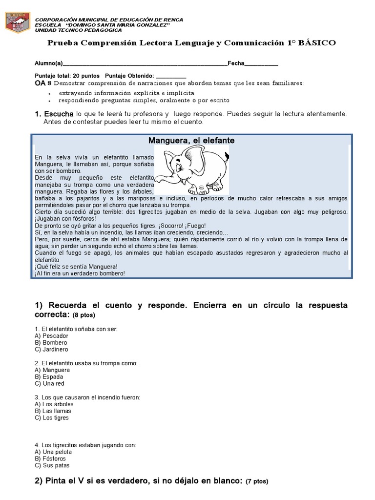Prueba Comprensión Lectora | Ocio