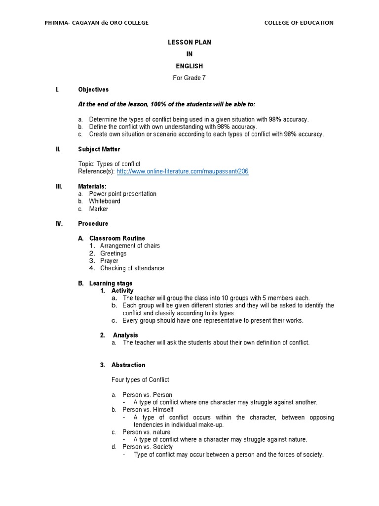 Four Types of Conflict | PDF | Lesson Plan | Pedagogy