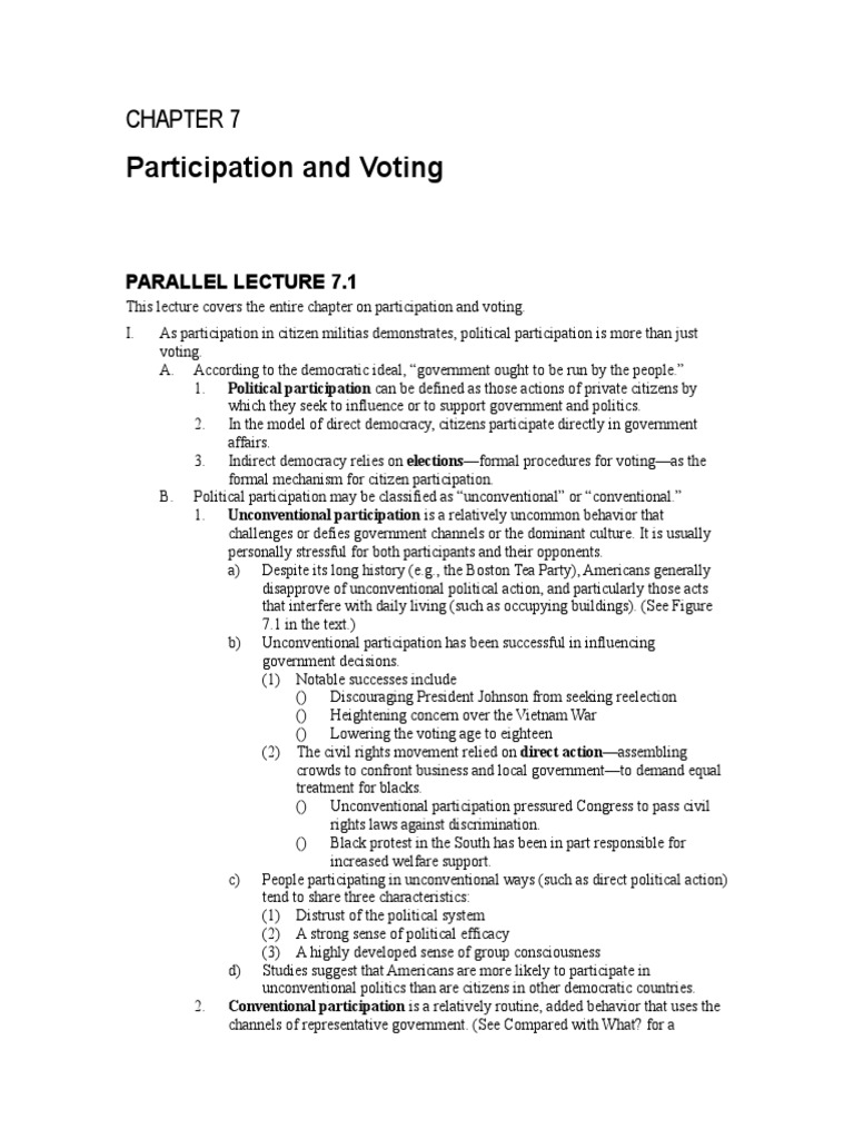 Participation and Voting: Parallel Lecture 7.1 | PDF | Voting Rights In ...
