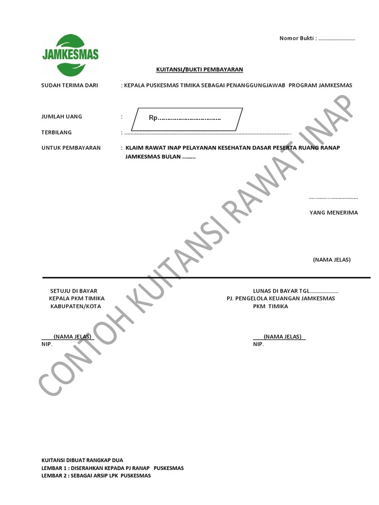Kuitansi Rawat Inap PKM | PDF | Pengelolaan Keuangan & Uang