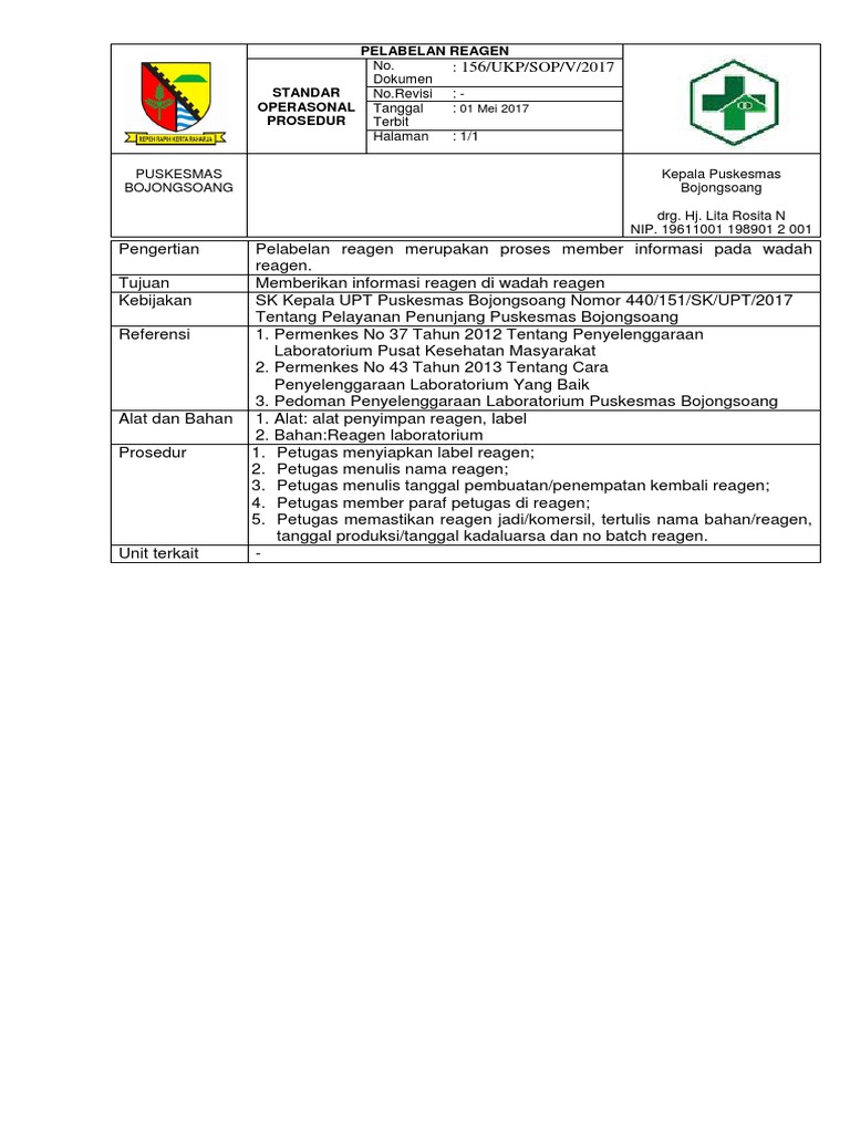 Ep 5 Sop Pelabelan Reagen | PDF