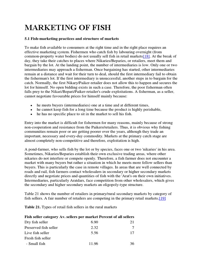Marketing of Fish | PDF | Retail | Sales