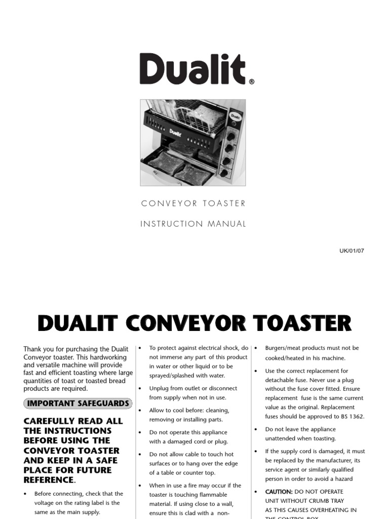 Dualit Conveyor Toaster Manual PDF | PDF | Toast | Ac Power Plugs And ...