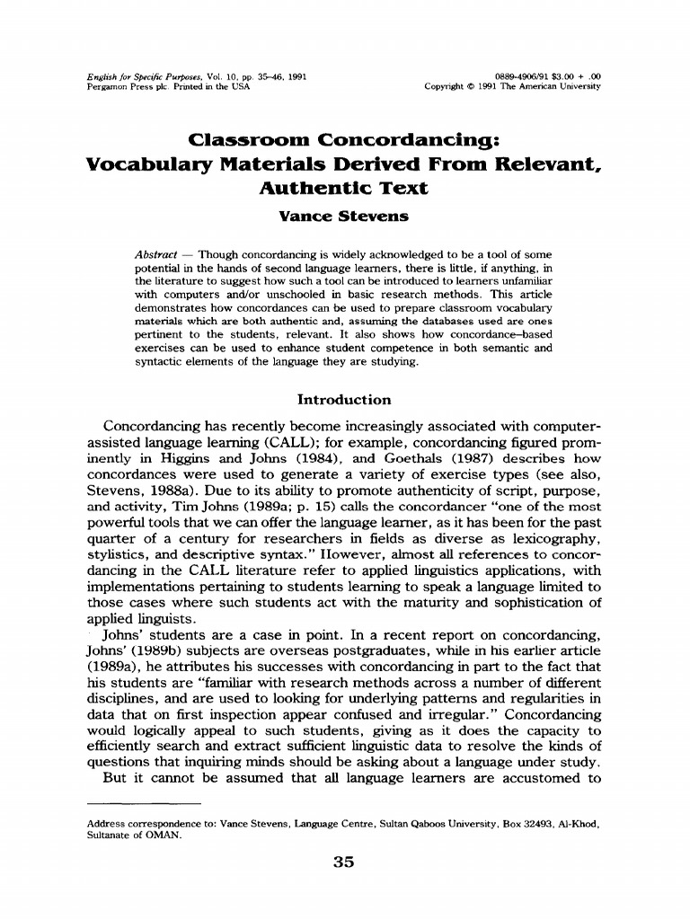 Classroom Concordancing: Vocabulary Materials Derived From Relevant, Authentic Text | PDF ...
