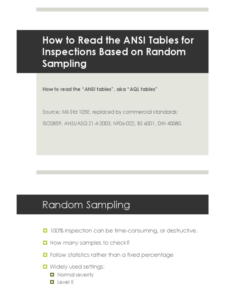 Reading ANSI AQL Sampling Tables | PDF