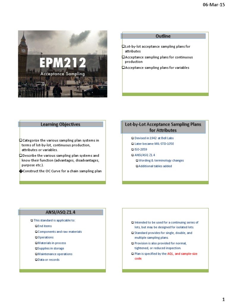 Lecture 5 - Acceptance Sampling Method PDF | PDF | Sampling (Statistics) | Scientific Method