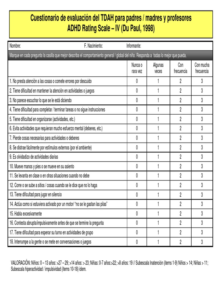 ADHD RS IV Du Paul PDF | PDF