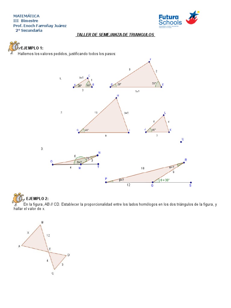 Taller de Semejanza de Triangulos | Descargar gratis PDF | Triángulo | Enseñanza de matemática