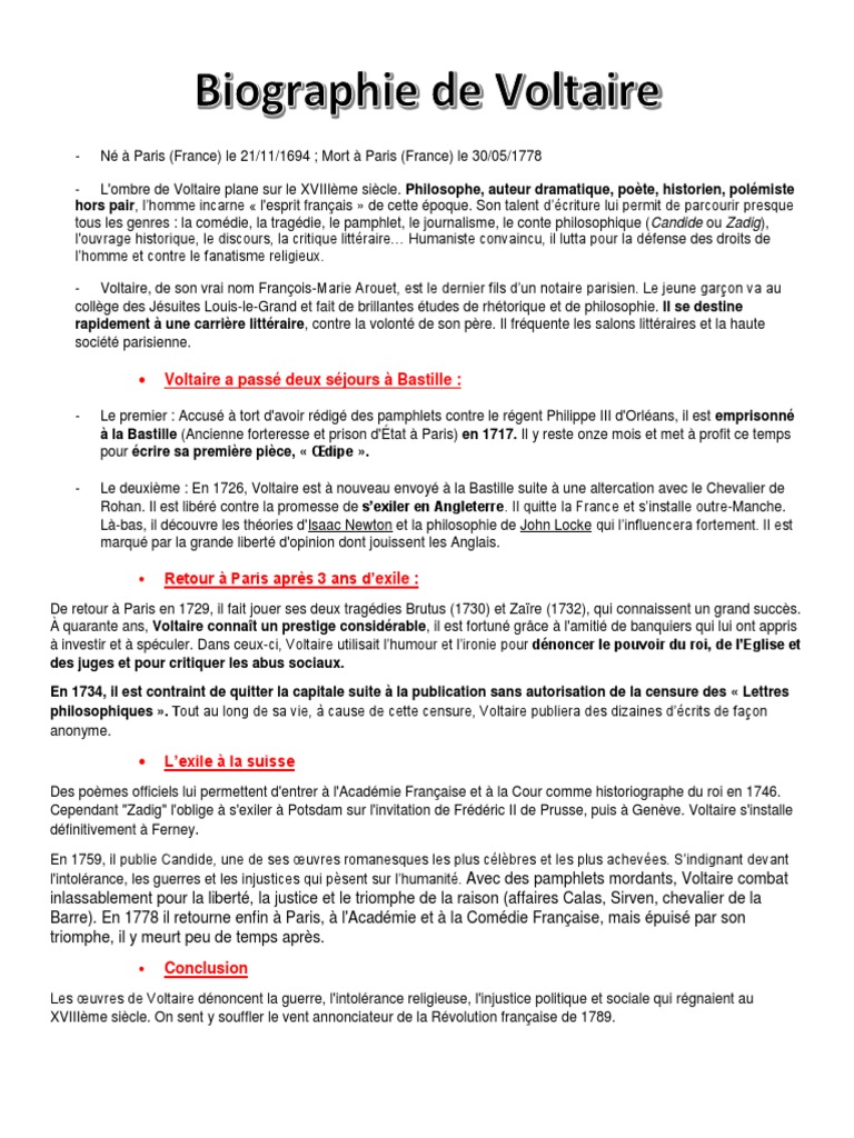 Biographie de Voltaire | Download Free PDF | Voltaire
