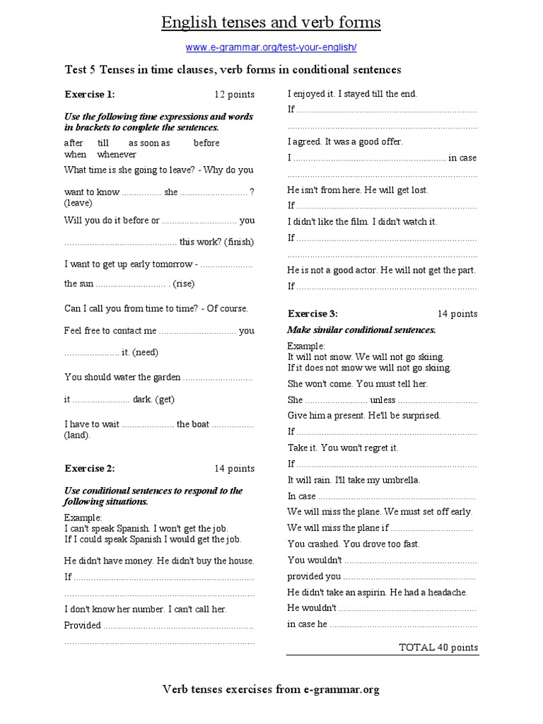 Verb Tenses Test PDF | PDF