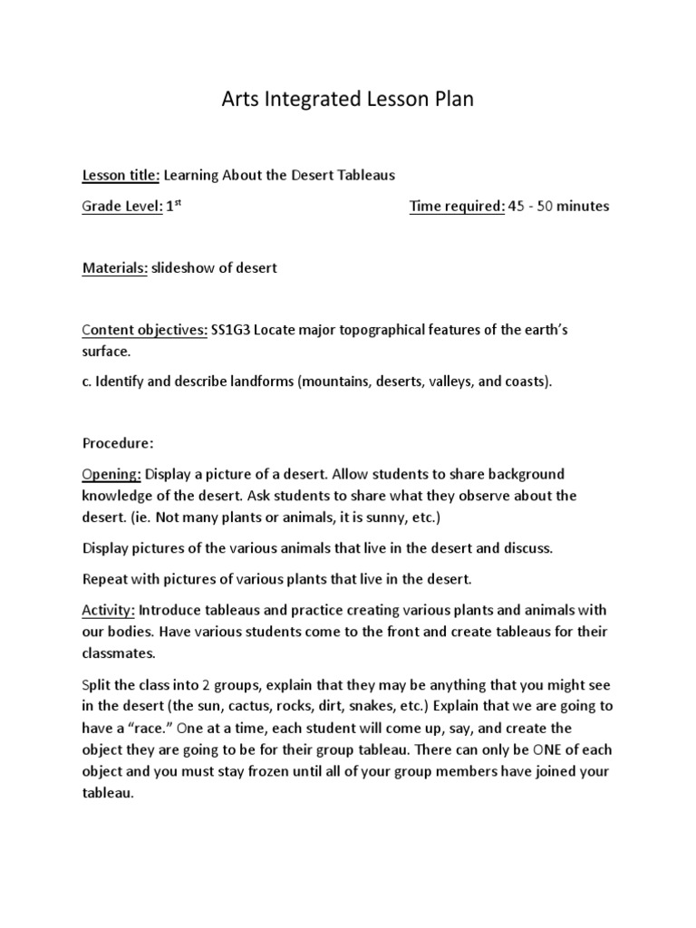 Arts Integrated Lesson Plan | PDF