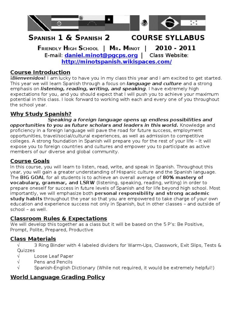 Spanish Syllabus - MR | PDF | Homework | Pedagogy