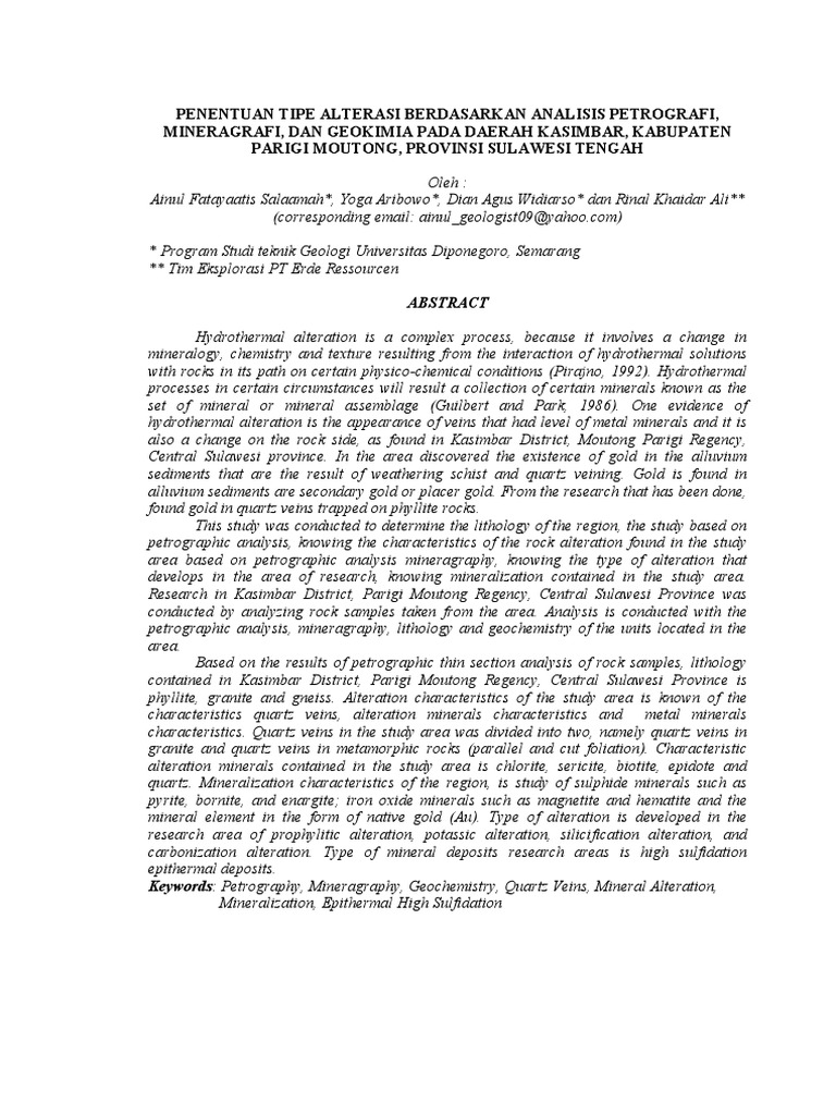 Tipe Alterasi Berdasarkan Analisis Petrografi PDF | PDF