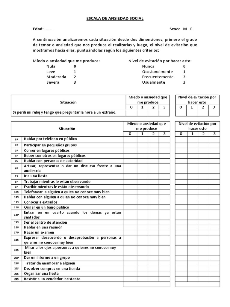 Escala de Ansiedad Social | PDF | Ciencias del comportamiento | Sicología
