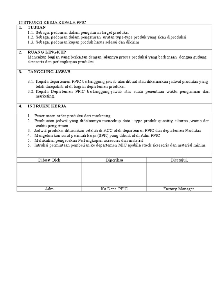 Contoh Instruksi Kerja Ppic | PDF