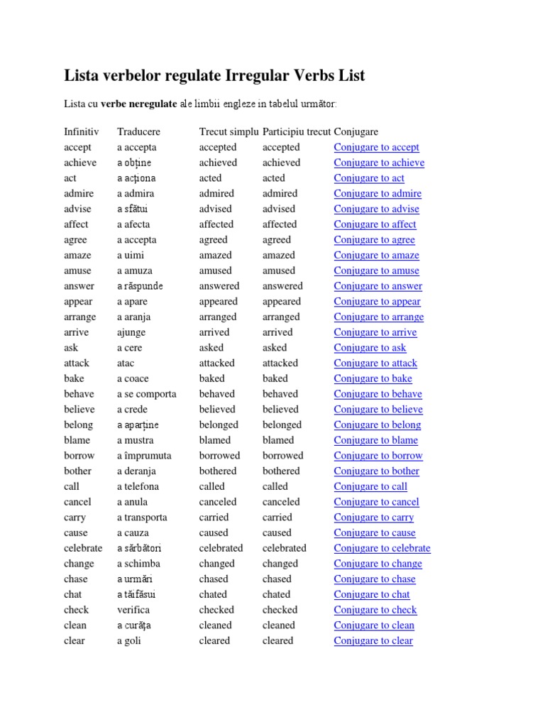 Lista Verbelor Regulate | PDF