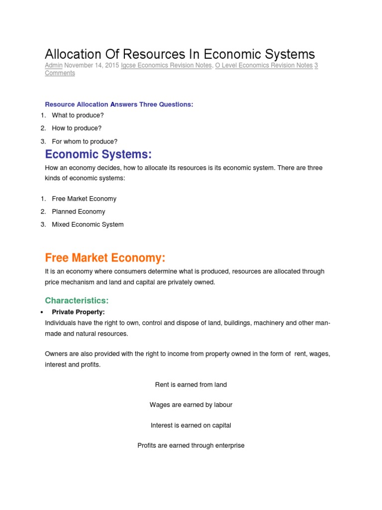Unit 2 - Allocation of Resources in Economic Systems PDF | PDF | Free ...