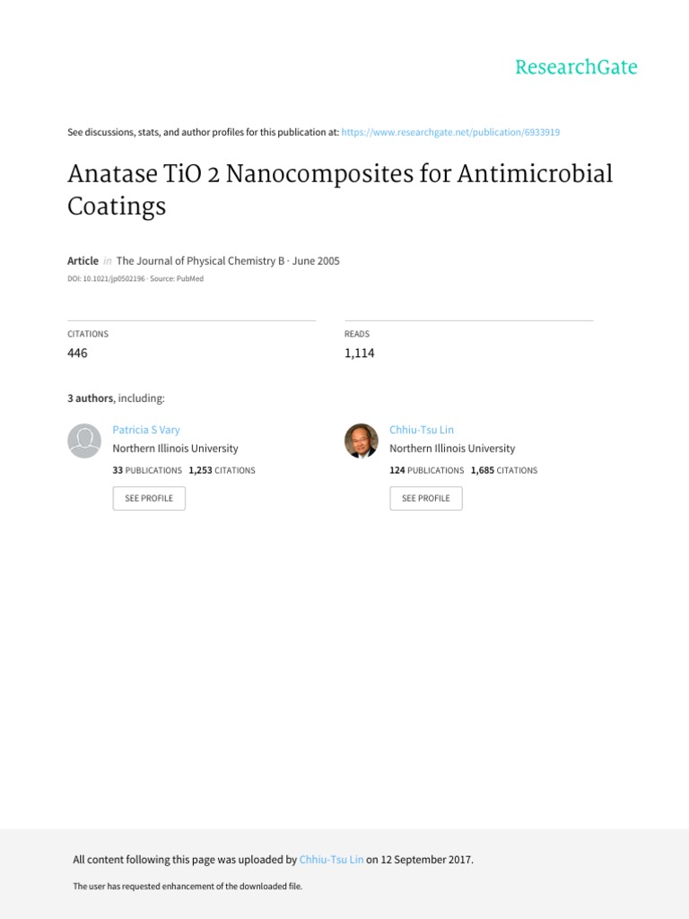 Anatase TiO2 Nanocomposite For Antimicrobial Coatings | PDF | Titanium ...