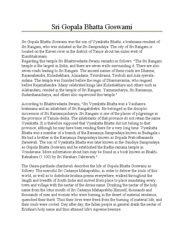 Sri Gopala Bhatta Goswami | PDF | Indian Poetics | Monotheistic Religions