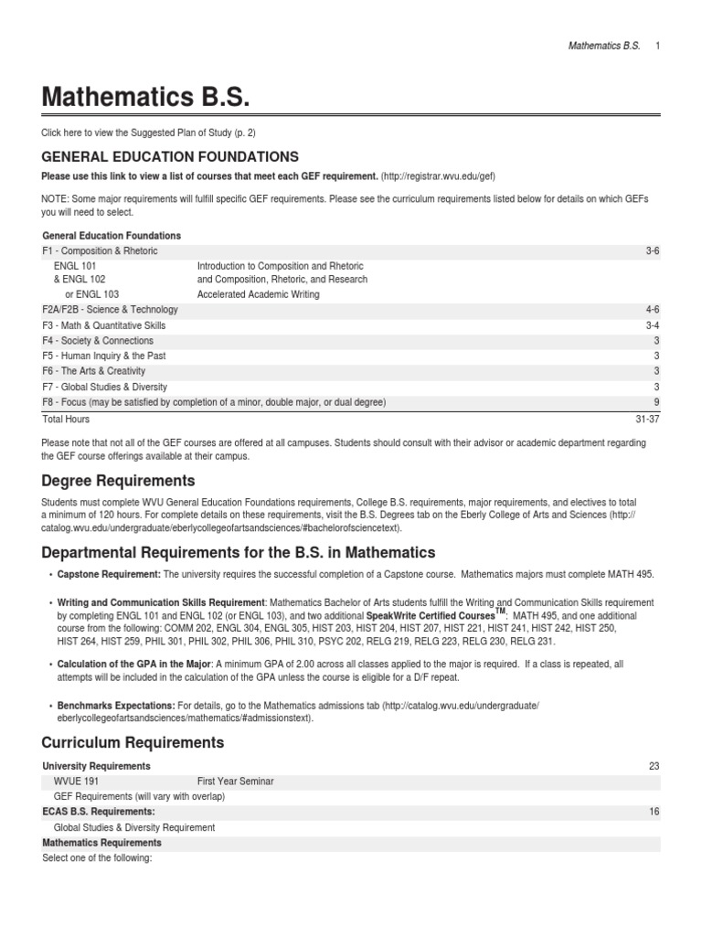 Mathematics B.S.: General Education Foundations | PDF | Bachelor Of ...