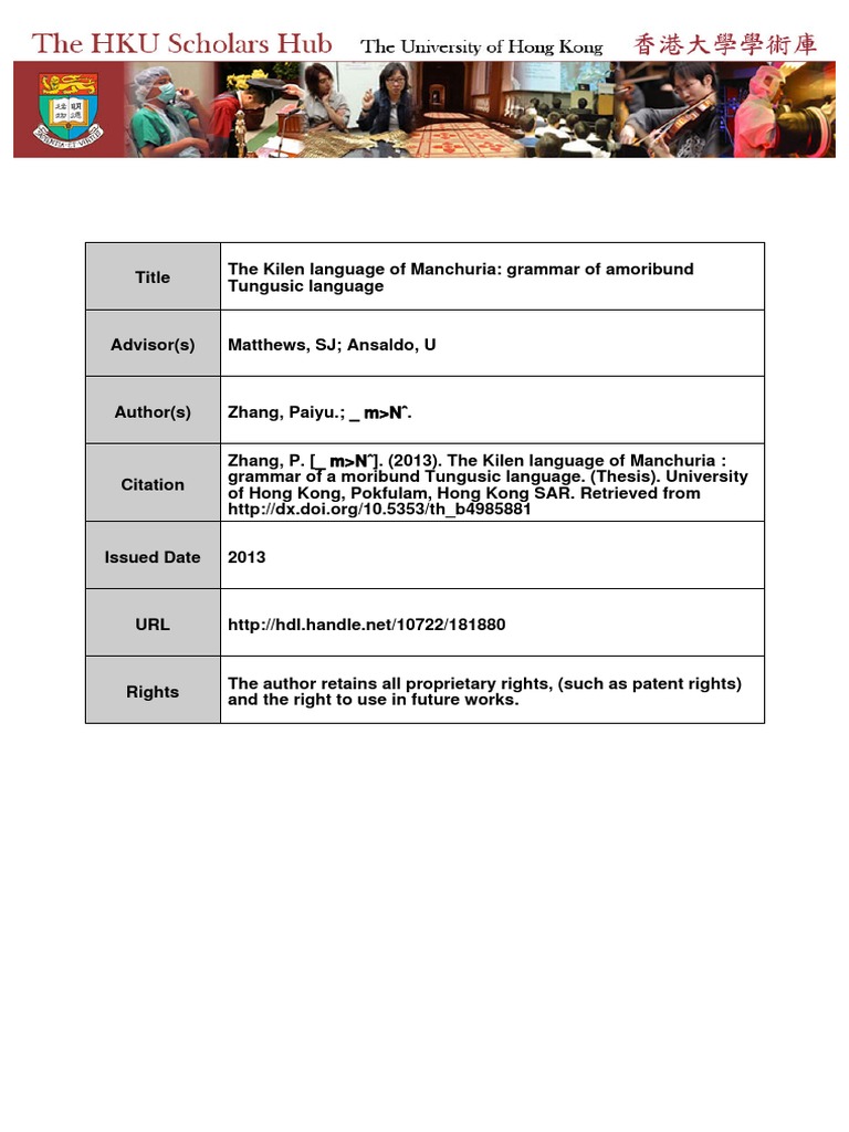 The Kilen Language of Manchuria | PDF | Clause | Verb