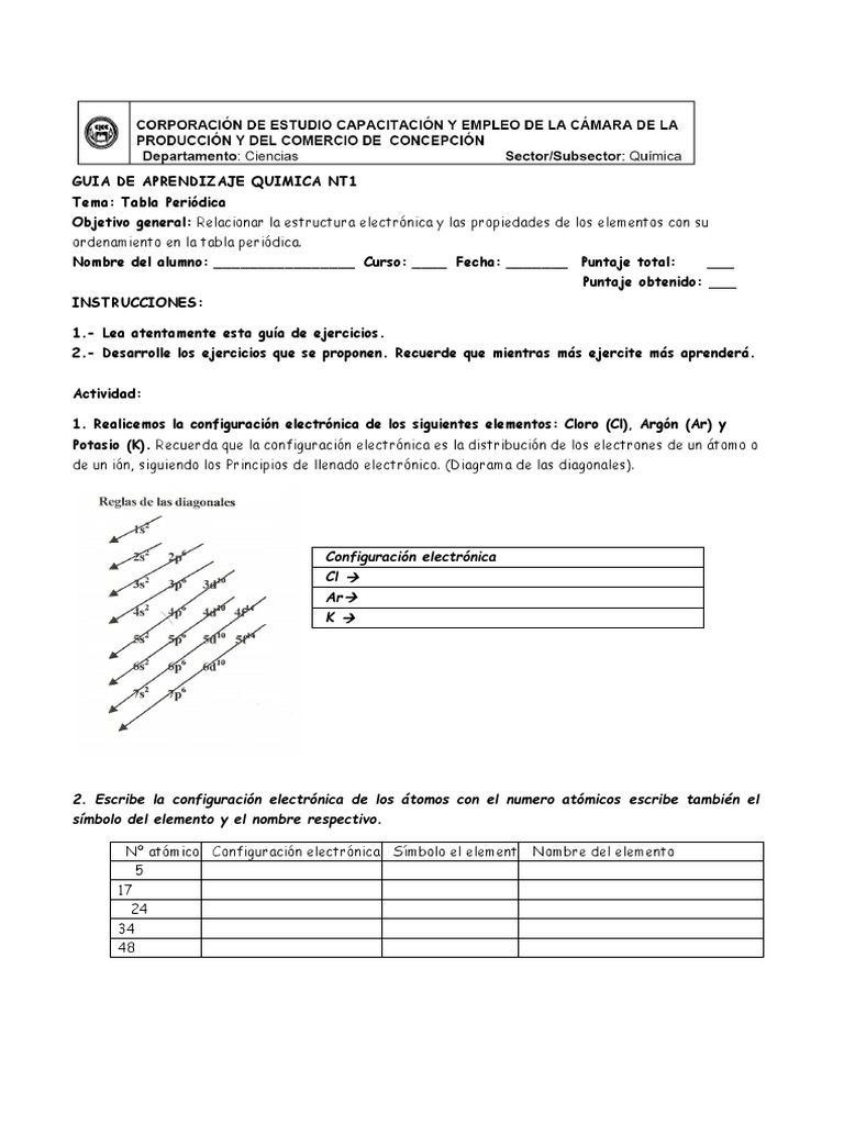 Guía De Aprendizaje Química Primero Medio Pdf Configuración