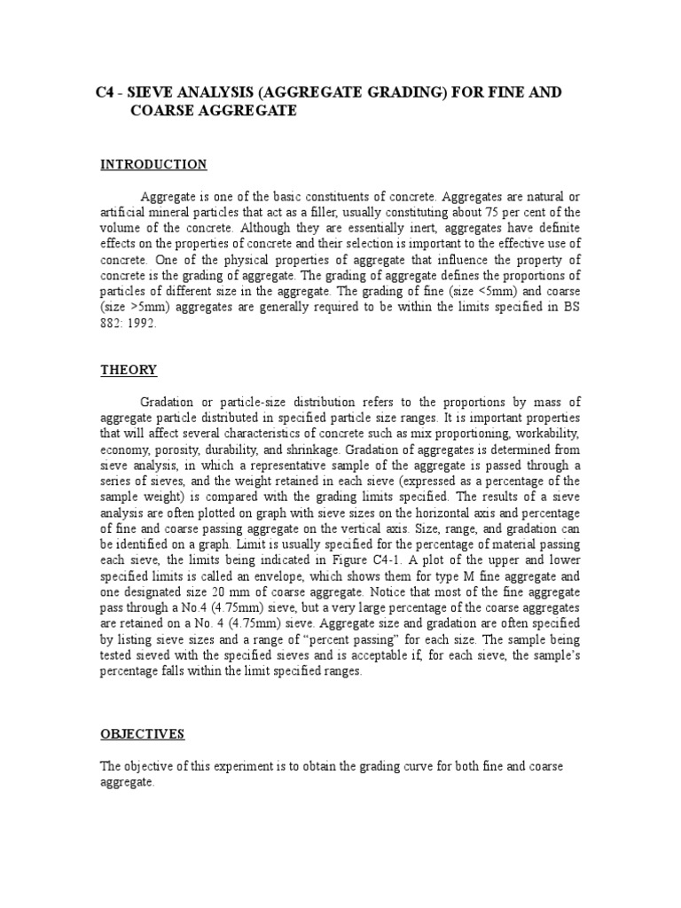 C4 Sieve Analysis Aggregate Grading For Fine and Coarse Aggregate | PDF
