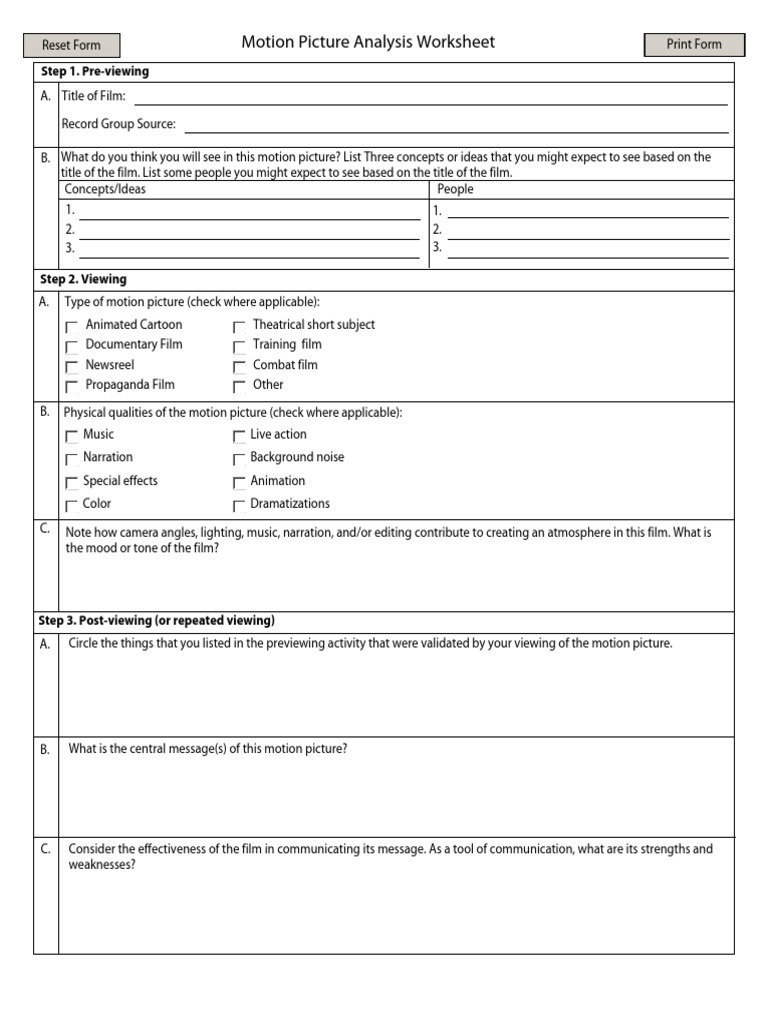 Motion Picture Analysis Worksheet | Download Free PDF | Filmmaking ...
