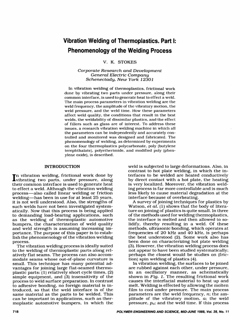 Vibration Welding of Thermoplastics. Part I: Phenomenology of The ...
