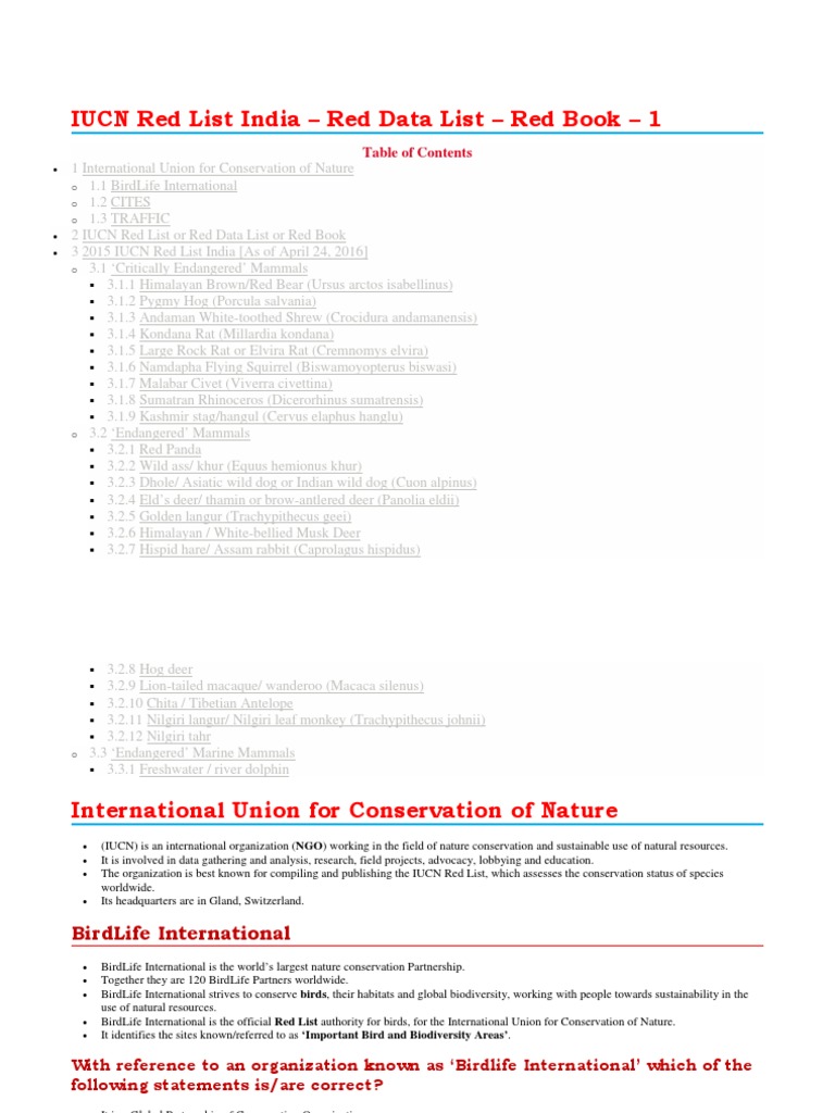 IUCN Red List India | PDF | Cites | Endangered Species