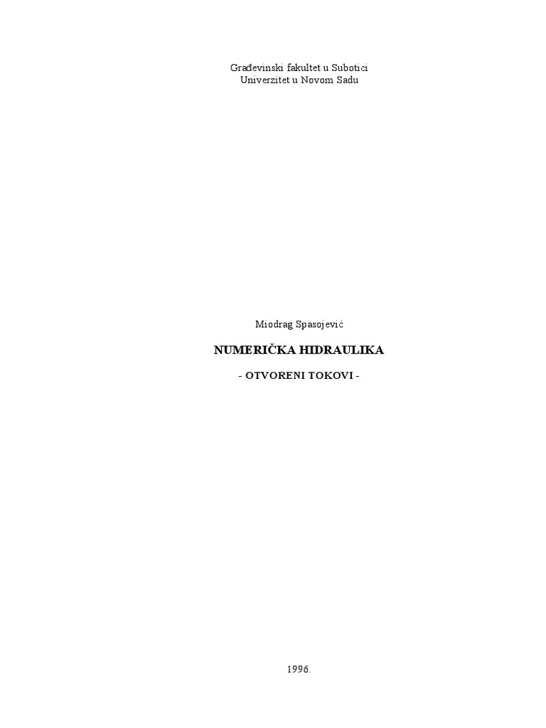 Numericka Hidraulika Skripta PDF | PDF