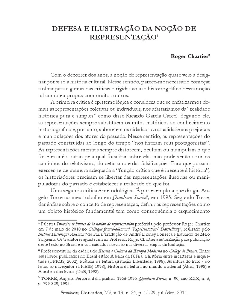 Noção de Representação - Roger Chartier PDF | PDF