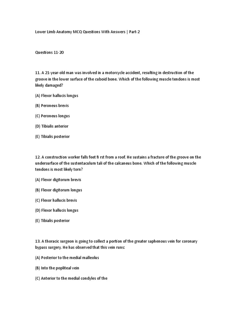 Clinical Lower Limb MCQ | PDF | Human Leg | Hip