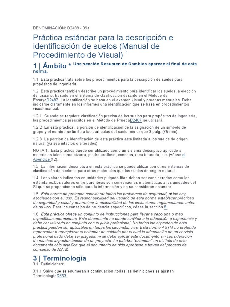ASTM D 2488-75 - Espanol PDF | PDF | Ácido clorhídrico | Suelo
