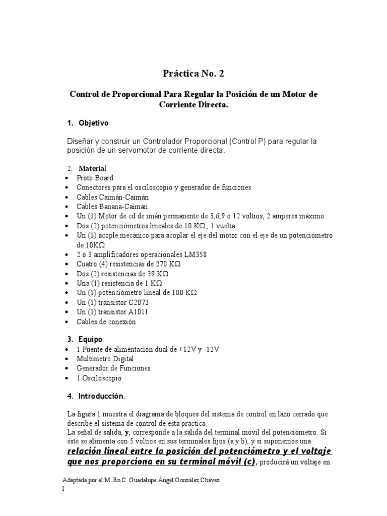 Practica No. 2 Control de Proporcional P | PDF | Amplificador ...