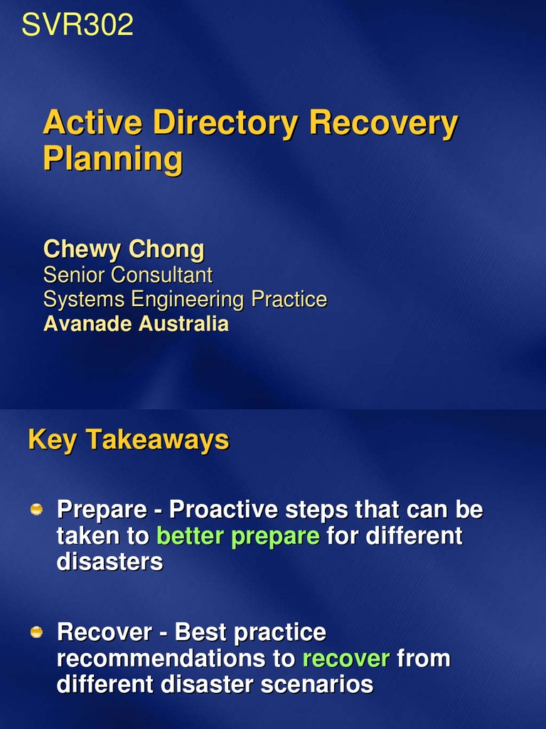 Active Directory Recovery Planning | PDF | Active Directory | Backup