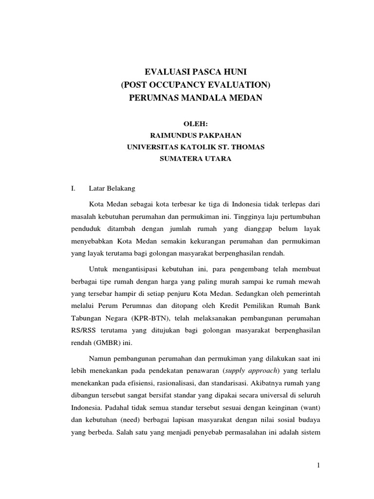 Evaluasi Pasca Huni Post Occupancy Evalu | PDF