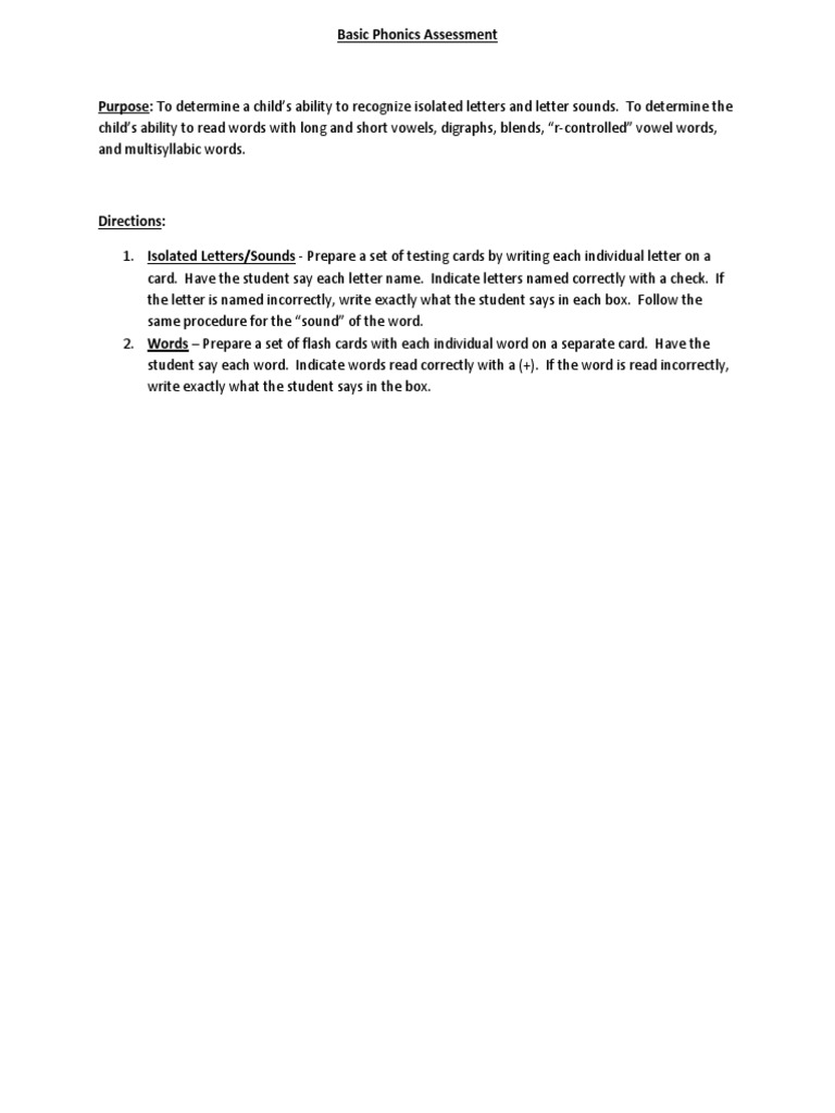 Phonics Test for Young Learners | PDF | Consonant | Phonics